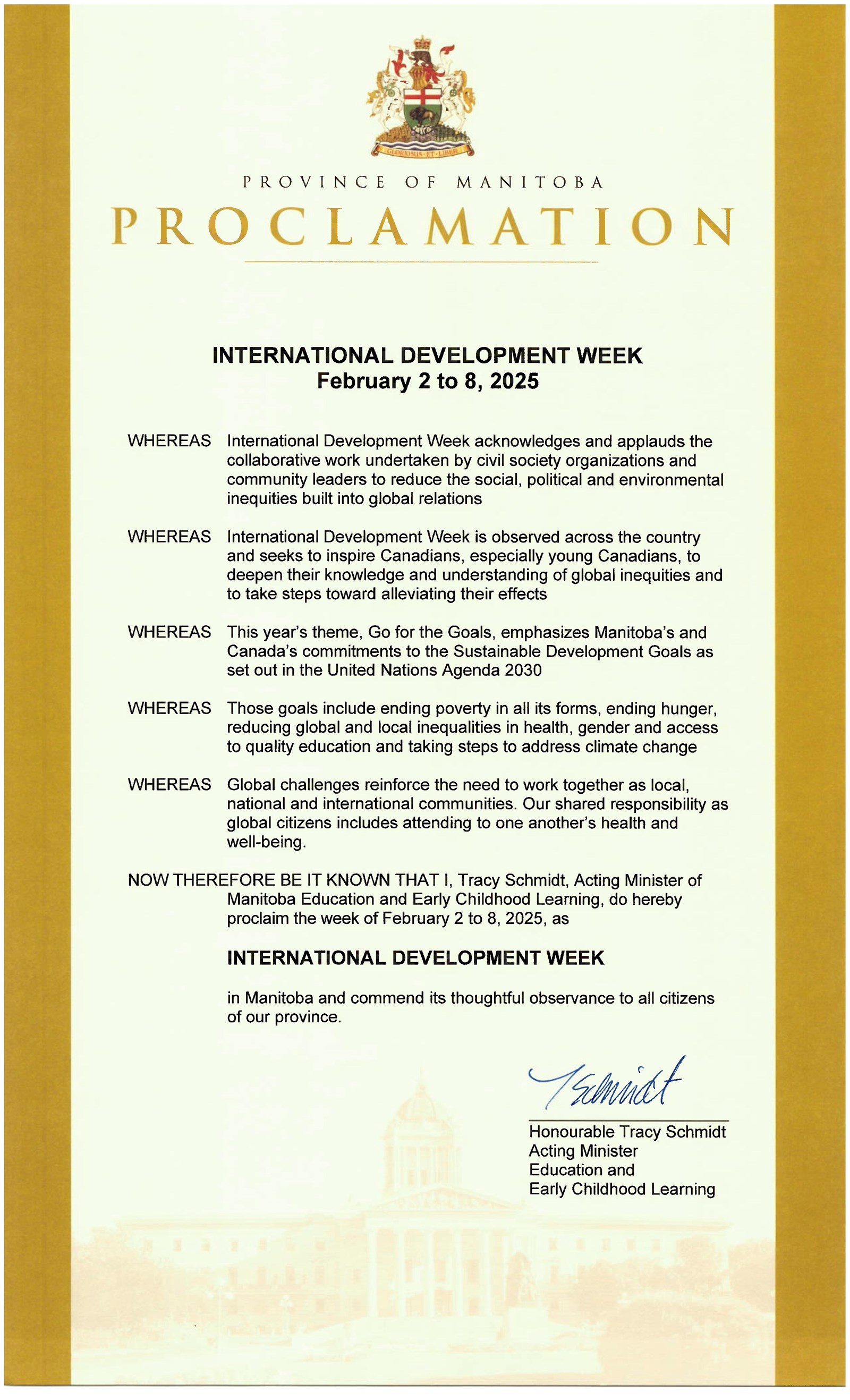 Proclamation – International Development Week — February 2 to 8, 2025